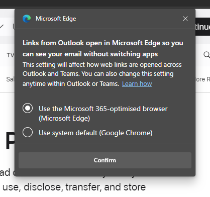 Outlook opens web links in Microsoft Edge