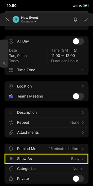 How to mark calendar appointments as busy or free