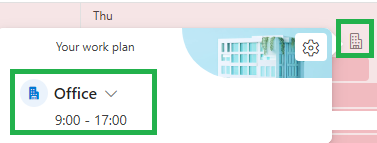 How do I set my work hours and location in Outlook and Microsoft Teams?